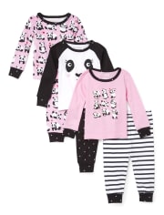 Baby And Toddler Girls Panda Snug Fit Cotton 6-Piece Pajamas