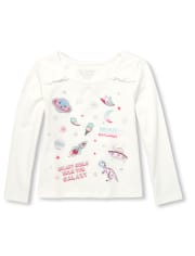 Baby And Toddler Girls Long Sleeve Embellished Graphic Ruffle Top