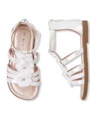 Toddler Girls Glitter Flower Faux Leather Gladiator Sandals