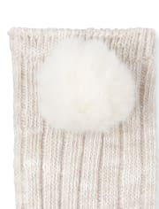 Girls Faux Fur Pom Pom Boot Socks