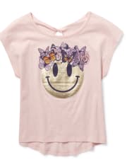 Girls Matchables Short Sleeve Twist Back Foil Graphic Top