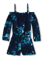 Girls Long Sleeve Floral Print Woven Off Shoulder Romper | The Children ...