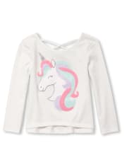 Baby And Toddler Girls Long Sleeve Embellished Graphic Cross Back Top