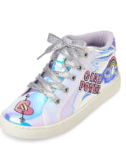Girls Holographic 'Girl Power' Patch Faux Leather Hi Top Sneakers | The ...