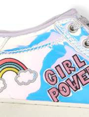 Girls Holographic 'Girl Power' Patch Faux Leather Hi Top Sneakers | The ...