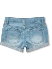Girls Roll Cuff Denim Shortie Shorts