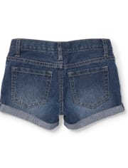 Girls Roll Cuff Denim Shortie Shorts