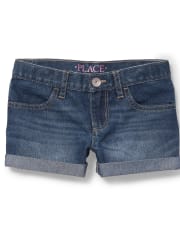 Girls Roll Cuff Denim Shortie Shorts