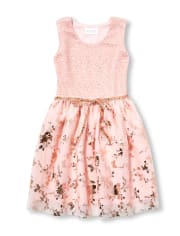 Girls Sleeveless Metallic Top Foil Floral Butterfly Print Knit To Woven ...
