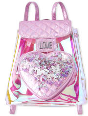 Girls Confetti Shaker Iridescent 'Love' Clear Mini Backpack