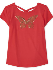 Girls Short Sleeve Animal Graphic Cross Back Top | The Children's Place