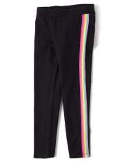 Girls Rainbow Side Stripe Knit Leggings | The Children's Place CA - BLACK