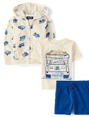 Baby And Toddler Boys Short Sleeve Puff Print Construction Vehicle 3 ...