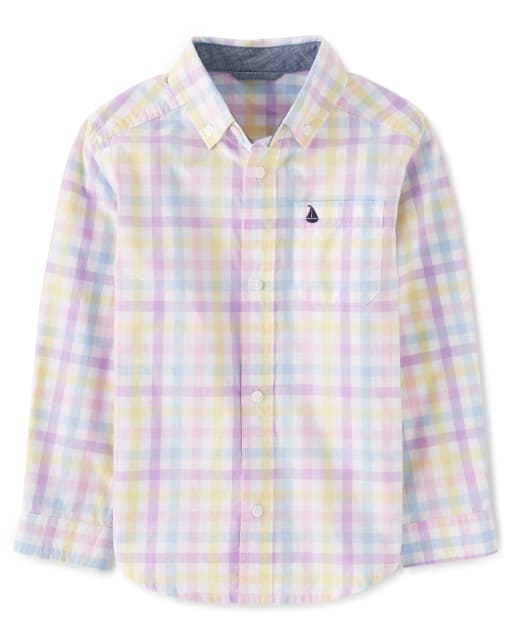 Boys Long Sleeve Check Print Button Up Shirt - Spring Jubilee ...