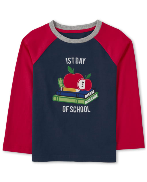 Boys Long Sleeve Embroidered 'My 1st Day Of School' Raglan Top ...