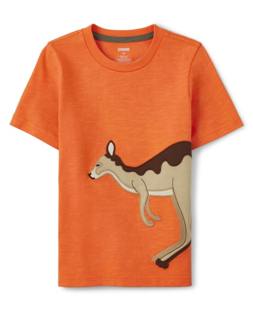 Boys Short Sleeve Embroidered Kangaroo Top - Outback Adventure - ORANGE ...