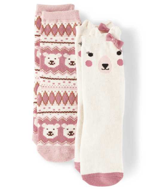 Girls Polar Bear And Polar Bear Fairisle Crew Socks 2-Pack - Bear Hugs ...