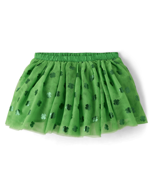 Girls Shamrock Print Mesh Woven Tutu Skirt - Little Leprechaun - GREEN ...