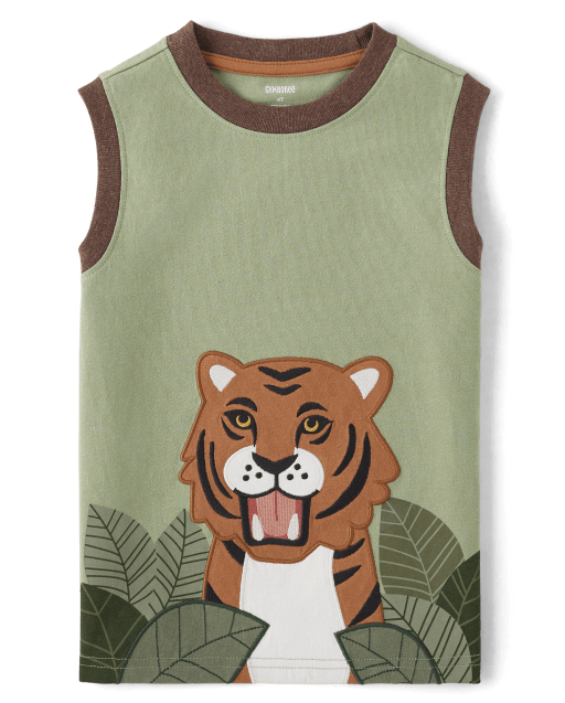 Boys Sleeveless Embroidered Tiger Tank Top - Safari | Gymboree - MISTY GLEN