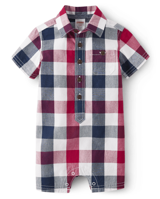 Baby Boys Matching Family Short Sleeve Plaid Poplin Button Up Romper ...