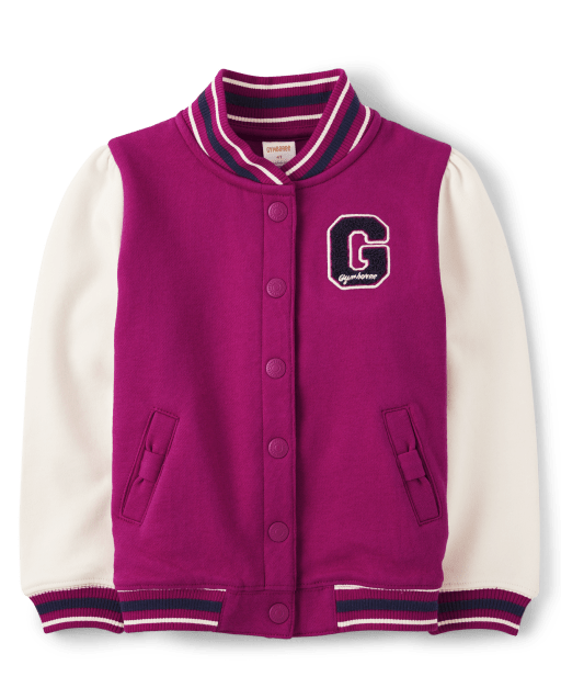 Girls Long Sleeve Applique Patch Fleece Varsity Jacket - Prep School ...