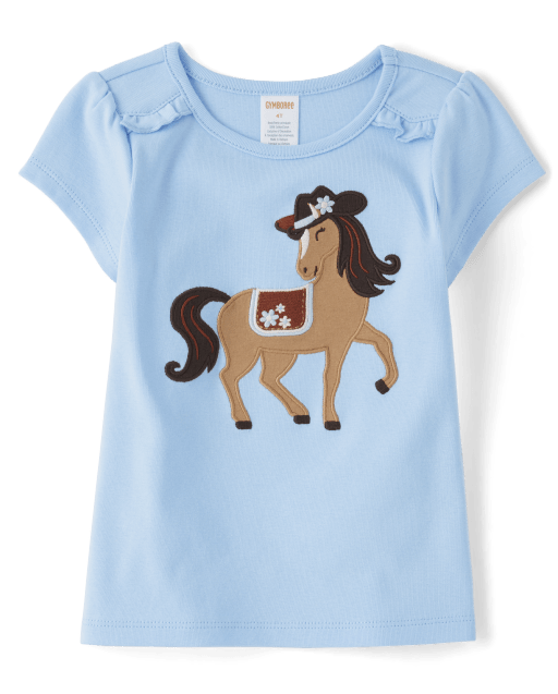 Girls Short Sleeve Embroidered Horse Top - Montana Mountain - BROOK ...