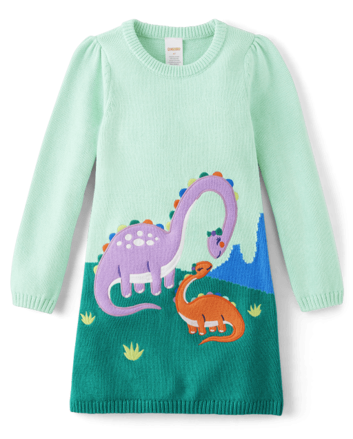 Girls Long Sleeve Dino Knit Sweater Dress - Dino Friends - GREEN | Gymboree