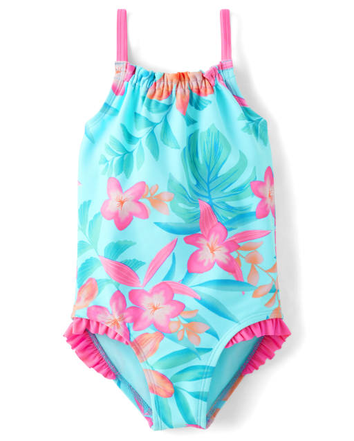 Girls Sleeveless Tropical Flower One Piece Swimsuit - Splish-Splash ...