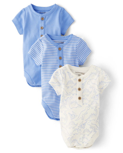 Baby Boys Short Sleeve Dino Print Henley Bodysuit 3-Pack - Homegrown by ...