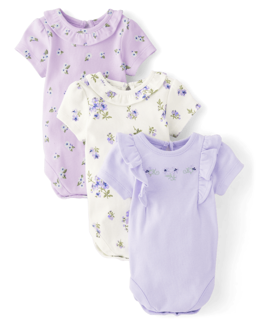 Baby Girls Short Sleeve Floral Flutter Bodysuit 3-Pack - Homegrown by ...