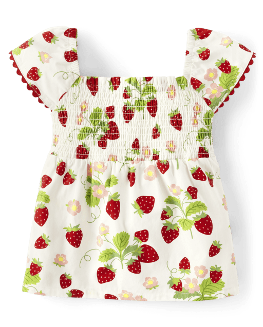 Girls Short Sleeve Strawberry Flutter Top - Strawberry Sweetie - WHITE ...