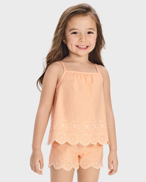 Girls Sleeveless Eyelet 2-Piece Outfit Set - Little Essentials - TROPICAL PEACH | Gymboree