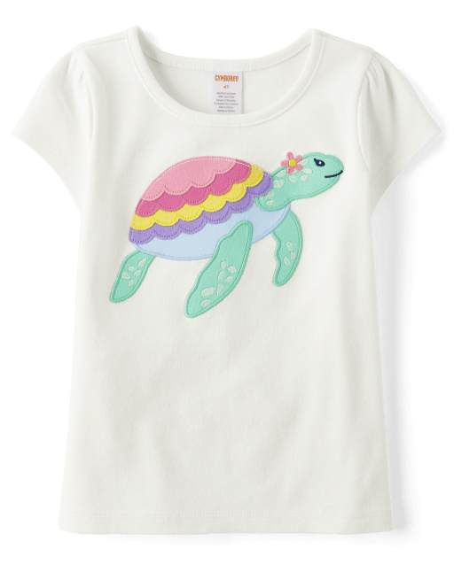 Girls Short Sleeve Embroidered Turtle Top - Little Essentials ...