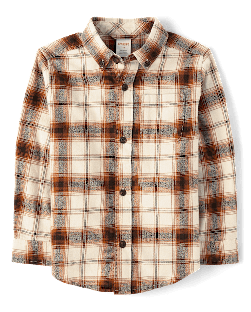 Boys Long Sleeve Plaid Flannel Button Up Shirt - Autumn Adventures ...