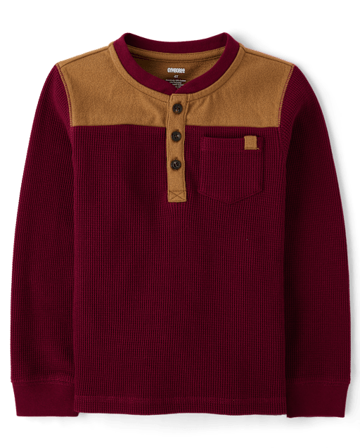 Boys Long Sleeve Colorblock Thermal Henley Top - Little Essentials ...