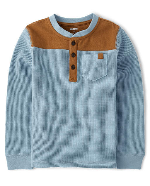 Boys Long Sleeve Colorblock Thermal Henley Top - Little Essentials ...