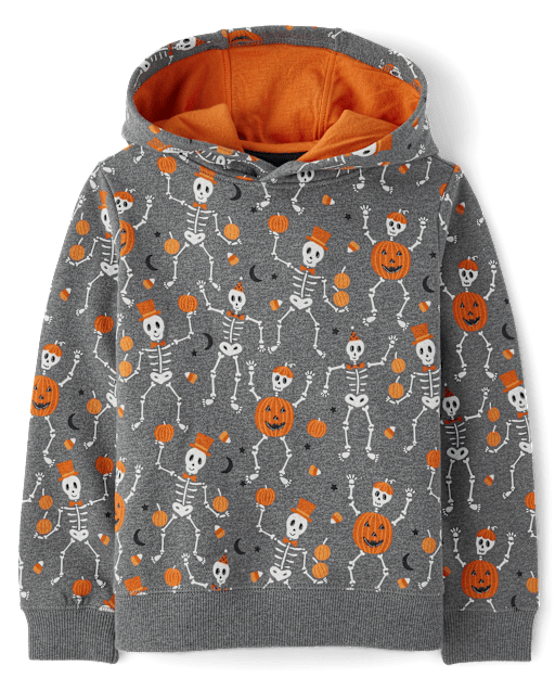 Boys Active Halloween Long Sleeve Skeleton Fleece Hoodie - Halloween ...