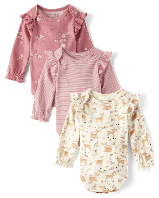Baby Girls Long Sleeve Floral Print Bodysuit 3-Pack - Homegrown by ...