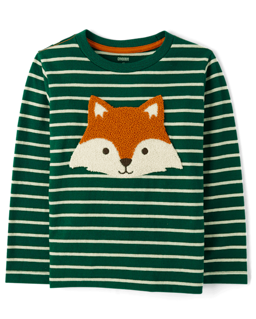 Boys Long Sleeve Striped Embroidered Fox Top - Autumn Adventures ...