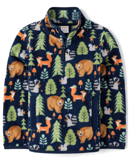 Boys Long Sleeve Animal Fleece Half Zip Pullover - Little Essentials ...
