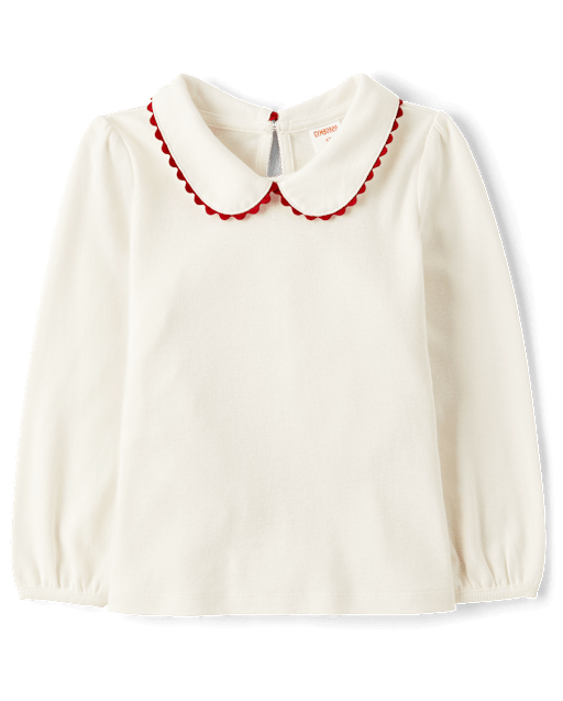 Girls Long Sleeve Peter Pan Top - Mini Valentine - WHITE | Gymboree