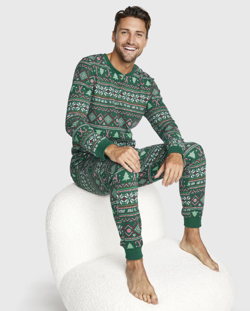 Mens Matching Family Christmas Long Sleeve Fairisle Thermal Pajamas ...