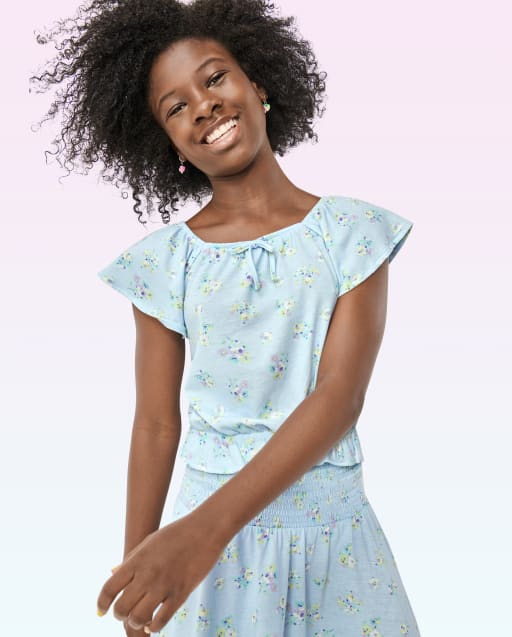 Teen Girls Short Sleeve Floral Cropped Top | The Children's Place 