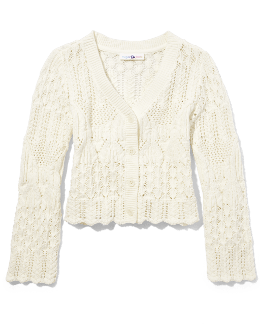 Tween Girls Long Sleeve Pointelle Cardigan - BUNNYS TAIL | The Children ...
