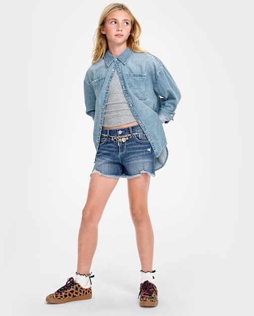 Tween Girls Denim Shortie Shorts | The Children's Place - SUNSET WASH