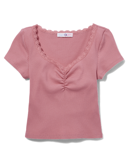 Tween Girls Short Sleeve Ribbed Cinch Top - PINK | The Children's Place