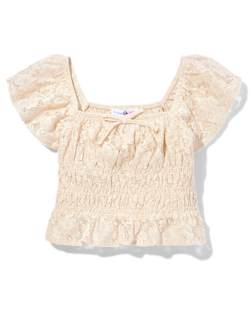 Tween Girls Short Flutter Sleeve Lace Top - FRAPPE | The Children's Place