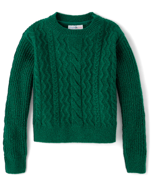 Tween Girls Long Sleeve Glitter Cable Knit Sweater - GREEN | The ...
