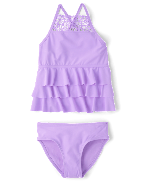 Tween Girls Sleeveless Ruffle Tankini Swimsuit - PURPLE | The Children ...