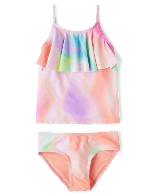 Tween Girls Sleeveless Rainbow Ruffle Tankini Swimsuit - PINK | The ...